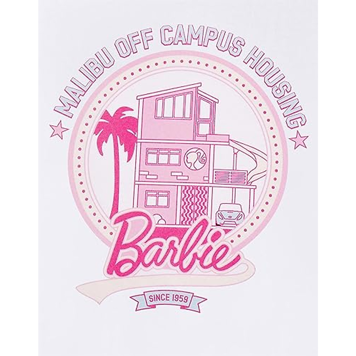 Barbie Women's Malibu Off Campus White T-Shirt | Iconic Brand | Fashionable Short Sleeved | Comfortable Retro Fit Movie Merchandise - X-Large