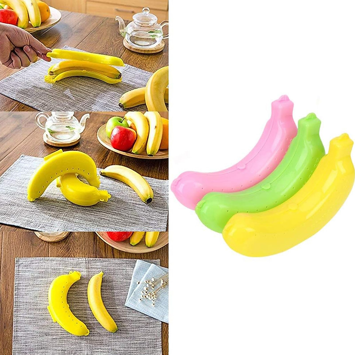 3Pcs Banana Keeper Outdoor Travel Case, Banana Protector, Cute Carrier Storage Box，Banana Container for Lunch Boxes, BPA-Free Fruit Container