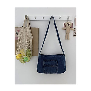 Retro Denim Shoulder Bag, Large Capacity Hobo Crossbody Shoulder Bag, Aesthetic Handbag Fairy Grunge Tote Bag (Dark Blue)