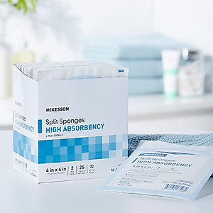 McKesson Split Sponges High Absorbency, 6-Ply Sterile, I.V. and Tracheostomy Dressings, Polyester / Rayon Blend, 4 in x 4 in, 2 Per Pack, 25 Packs, 50 Total