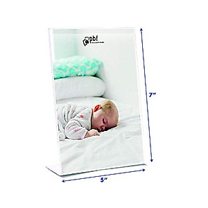 Photo Booth Frames - 5x7 Inch Clear Acrylic Display, Slanted Back Vertical Standing Plastic Picture or Display Sign Holder with Inserts - 6 pack