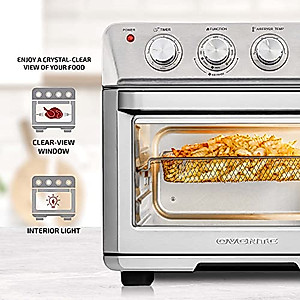 Ovente Air Fryer Toaster Oven, 1700W Stainless Steel Countertop Convection Oven Combo, 26 Qt Large Capacity with Accessories Perfect for Rotisserie and Dehydrator Chicken Pizza, Silver OFM2025BR