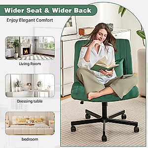 Criss Cross Chair, Office Chair Cross Legged with Wheels, Armless Office Chair, Velvet Desk Chairs with Wheels for Home Office, Meditation, Makeup (Velvet Green)