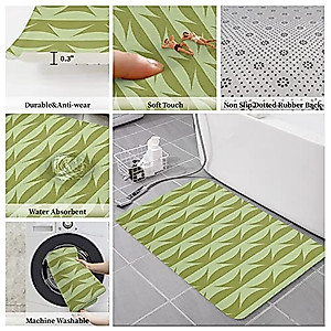 Prironde Front Door Mats Outdoor Indoor Kitchen Mat, Mid Century Abstract Geometry Green Pattern Entrance Doormat Non-Slip Bathroom Rugs Washable Floor Mats for Sink/Porch, 18" x 30"