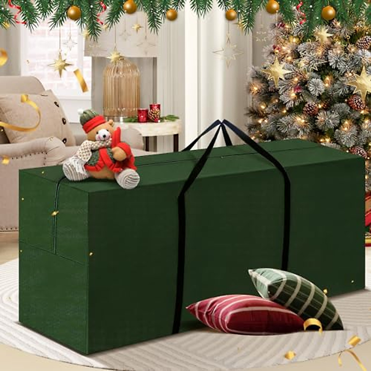 skyfiree Outdoor Cushion Storage Bag 2 Pack Fits Up to 12 Ft Tall Artificial Disassembled Trees, Xmas Tree Bag, Patio Cushion Storage Bag Waterproof with Handles & Zipper, 68" L x 30" W x 20" H