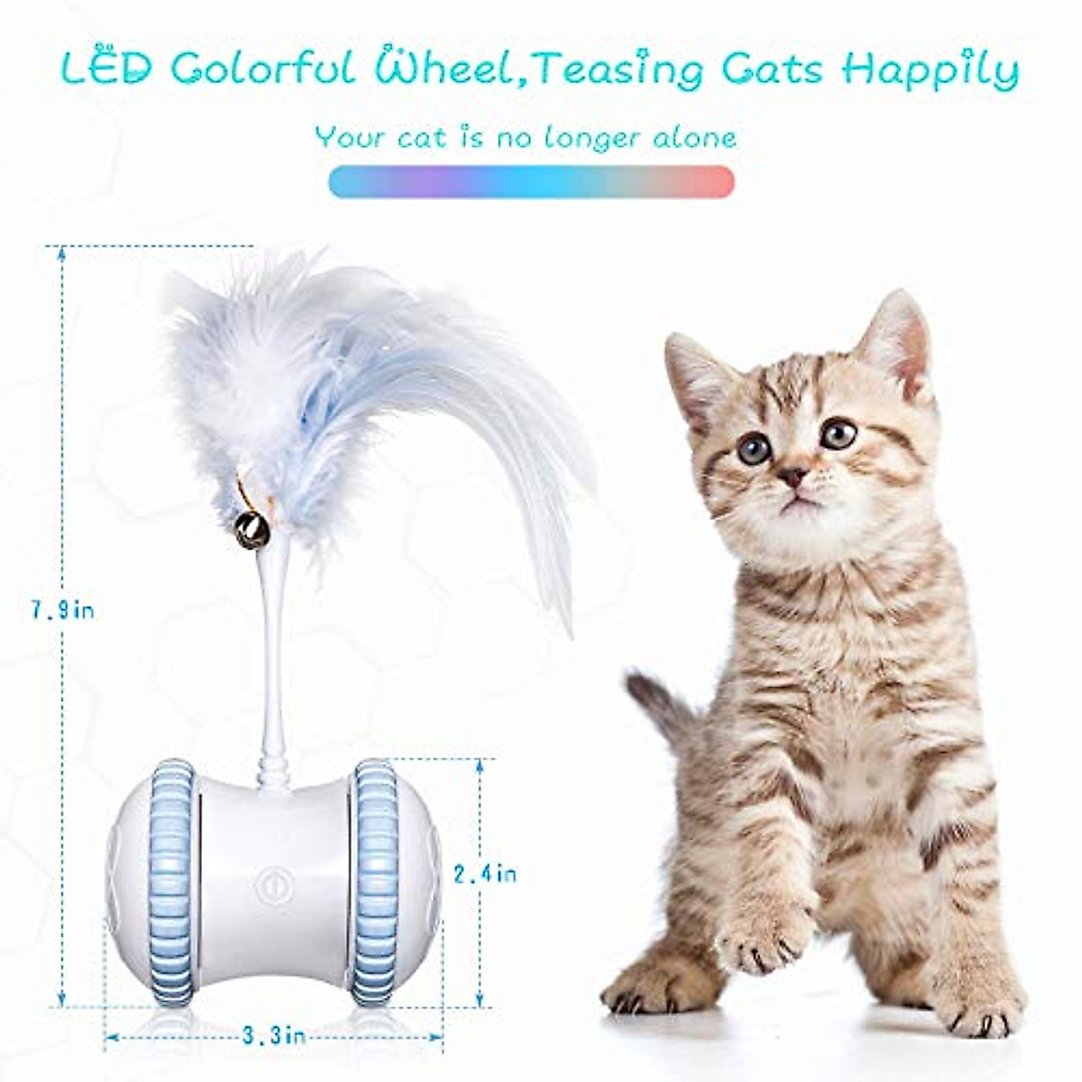 KONPCOIU Automatic Cat Feather Toy—Smart Robotic Interactive Indoor Electronic Pet Toy—Auto/Manual Motorized Toy—360° Rotating Ball Colorful Light Cat Toys for Cat/Mouse/Kitten Hunting Exercise
