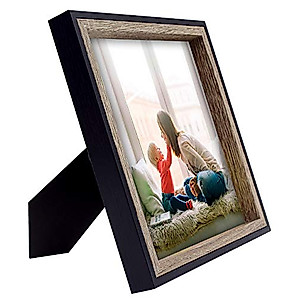 Golden State Art, 8x8 Tall/Split Molding Picture Frame, Includes Easel for Tabletop Display and Sawtooth Hangers for Wall Display Excellent for Weddings, Events, Memories (Black/Grey, 1 Pack)