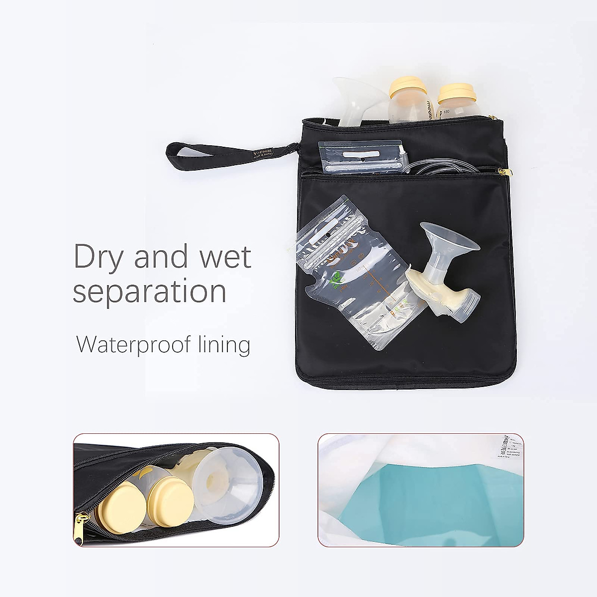 V-COOOL Breast Pump Backpack Spectra, Tote Bag with 15.6 Inch Laptop and Breast Pump Parts Bag,Breast Pump Cleaning Wipes, Pumping Bag Wet/Dry Bag