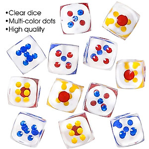 ArtCreativity 6-Sided Transparent Dice Set of 12, Oversized 1 Inch Clear Dice with Colored Dots, Fun Six-Sided Gaming Dice for Farkle, Ten Thousand, Cho-Han and Other Dice Games
