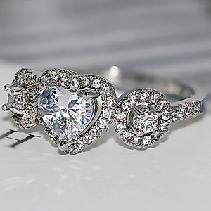 Jude Jewelers White Gold Plated Three Stone Heart Shaped Wedding Engagement Promise Statement Anniversary Ring (Silver, 9)