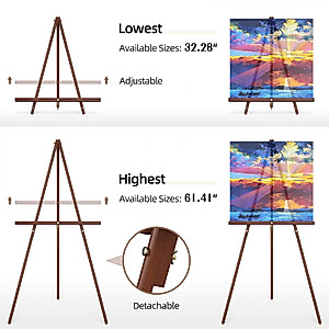 XvmeiMym Wooden Art Easel Stand - 63" Portable Tripod Wood Artist Easel - Adjustable Floor Poster Stand for Painting, Display Show, Wedding - Brown