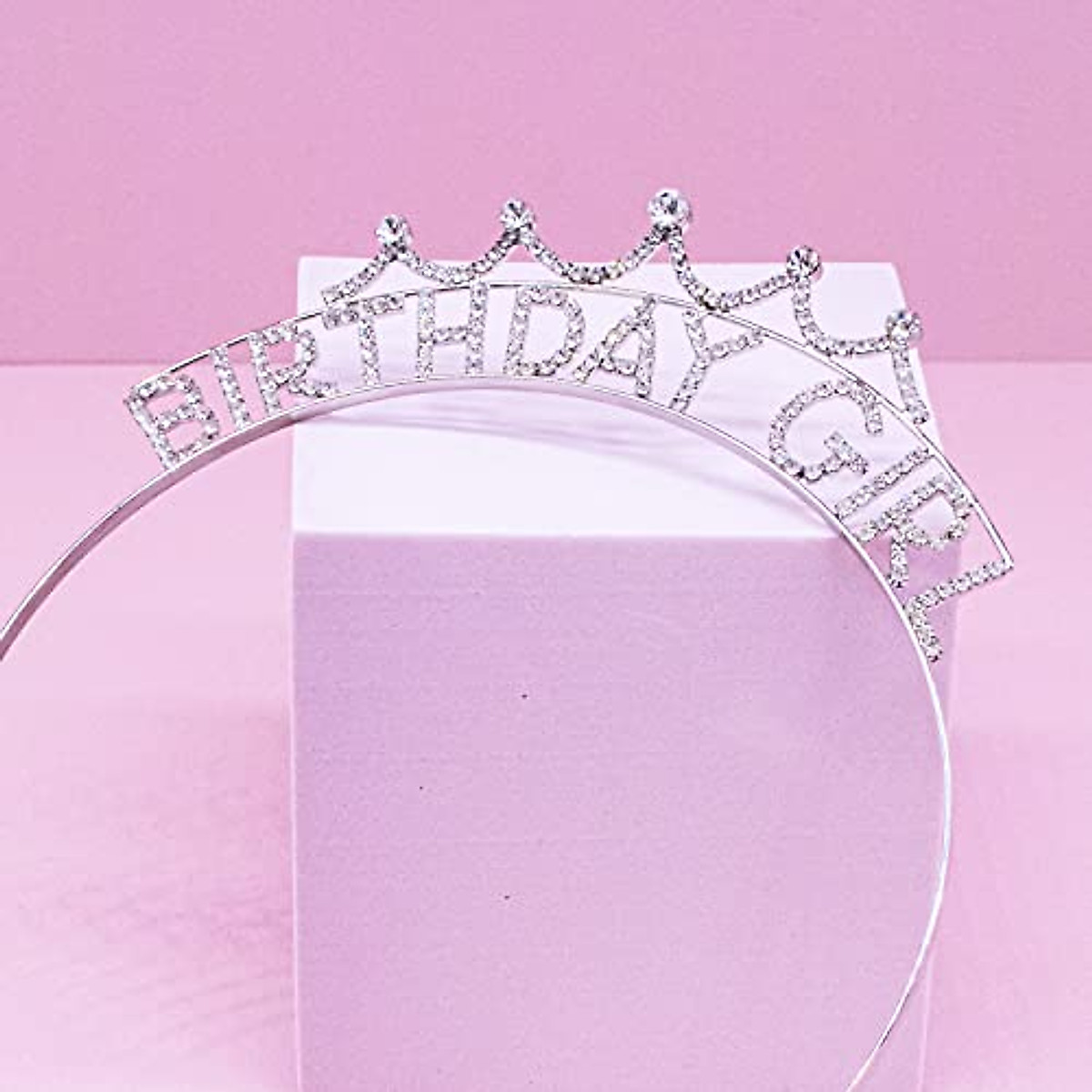FROG SAC Birthday Girl Crown Headband for Girls, Rhinestone Princess Tiara for Kids, Tiaras for Women, Crown Hair Accessories for Children, Teen Girl Headbands (Silver-Birthday Girl)
