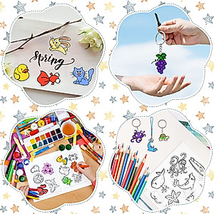 PETDCHEB Shrink Paper Kit, 160 Pieces Art Craft Kit Including 25 Patterned Shrink Plastic Sheets, Keychain and Jewelry Accessories for Kids Creative Craft Making