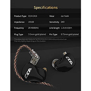 CCA CA16 in Ear Monitor Headphones HiFi 16 Units Balanced IEM High Clarity Sport Earbuds Noise Cancelling Audiophile Bass Earphone for Musicians Singer