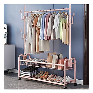 NEPHEW Entryway Coat Rack Industrial Hall Tree with 2 Shoe Storage Shelf and 6 Hooks Freestanding Closet Organizer Clothes Rack Closet Garments Shelf (Color : Pink, Size : 60 * 32 * 165cm)