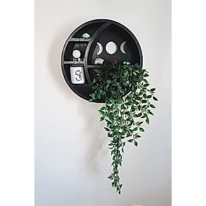 Kanley Crescent Moon Shelf for Crystals Stone, Essential Oil, Small Plant and Art - Wall, Room, and Gothic Witchy Decor - Moon Phase Rustic Boho Shelfs - Wooden Hanging Floating Shelves - (Black)