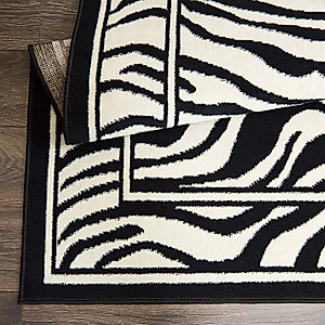 Champion Rugs Zebra Print Rug Contemporary Area Rugs Zebra Rugs Large Zebra Rugs for Living Room Animal Print Rug Black White (5' 3" X 7' 5")