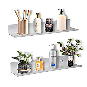 MRPAPA Floating Shelves Set of 2 - Alloy Shelf 16 inch Wall Shelves Wall Mount Rustproof Wall Shelf for Living Room Bedroom Kitchen Bathroom Farmhouse…