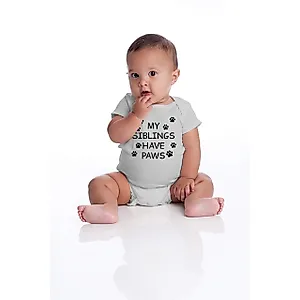 My Sibling have Paws - Funny Baby Essentials Bodysuit - Cute Newborn Outfit Boy Girls Clothes (6 Months, Sports Grey)