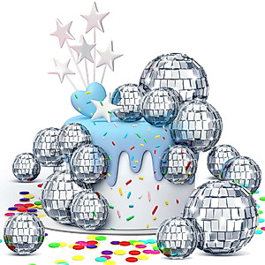 20 Pieces Disco Ball Cake Toppers Silver Disco Ball Cake Decoration Disco Ball Centerpiece Decor 70s Disco Theme Cake Decoration for Birthday Disco Theme 70s Party Supplies