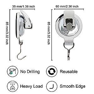 YSSILADI Shower Suction Cup Hooks, Upgraded Removable Stainless Steel Hooks Nightgown and Towel Hooks - for Home Kitchen and Bathroom (Silver Plating, 2pack)