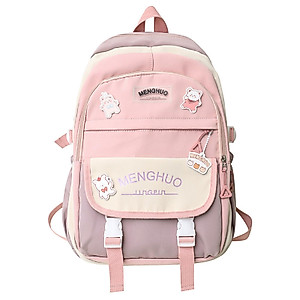 Tenbip Kawaii Backpack Cute Backpack Aesthetic Backpack Preppy Backpack Kawaii School Supplies with Bear Accessories (Pink)…