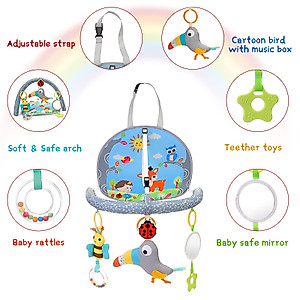 Infant Car Seat Toys for Babies 0-6 Months: Travel Baby Toy for Rear Car Seat, Adjustable Mobile Activity Arch with Music, Sensory Hanging Toy Fits Safety Car Seats, Crib, Stroller (Multi-color)