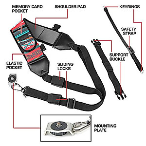 USA GEAR Camera Sling Shoulder Strap with Adjustable Neoprene, Safety Tether, Accessory Pocket, Quick Release Buckle - Compatible w/ Canon, Nikon, Sony and More DSLR and Mirrorless Cameras (Southwest)