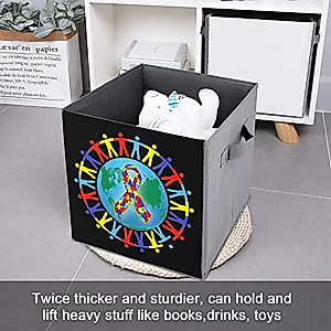 Autism Awareness Storage Bins Cubes Foldable Fabric Organizers with Handles Clothes Bag Book Box Toys Basket for Shelves Closet 10.6"