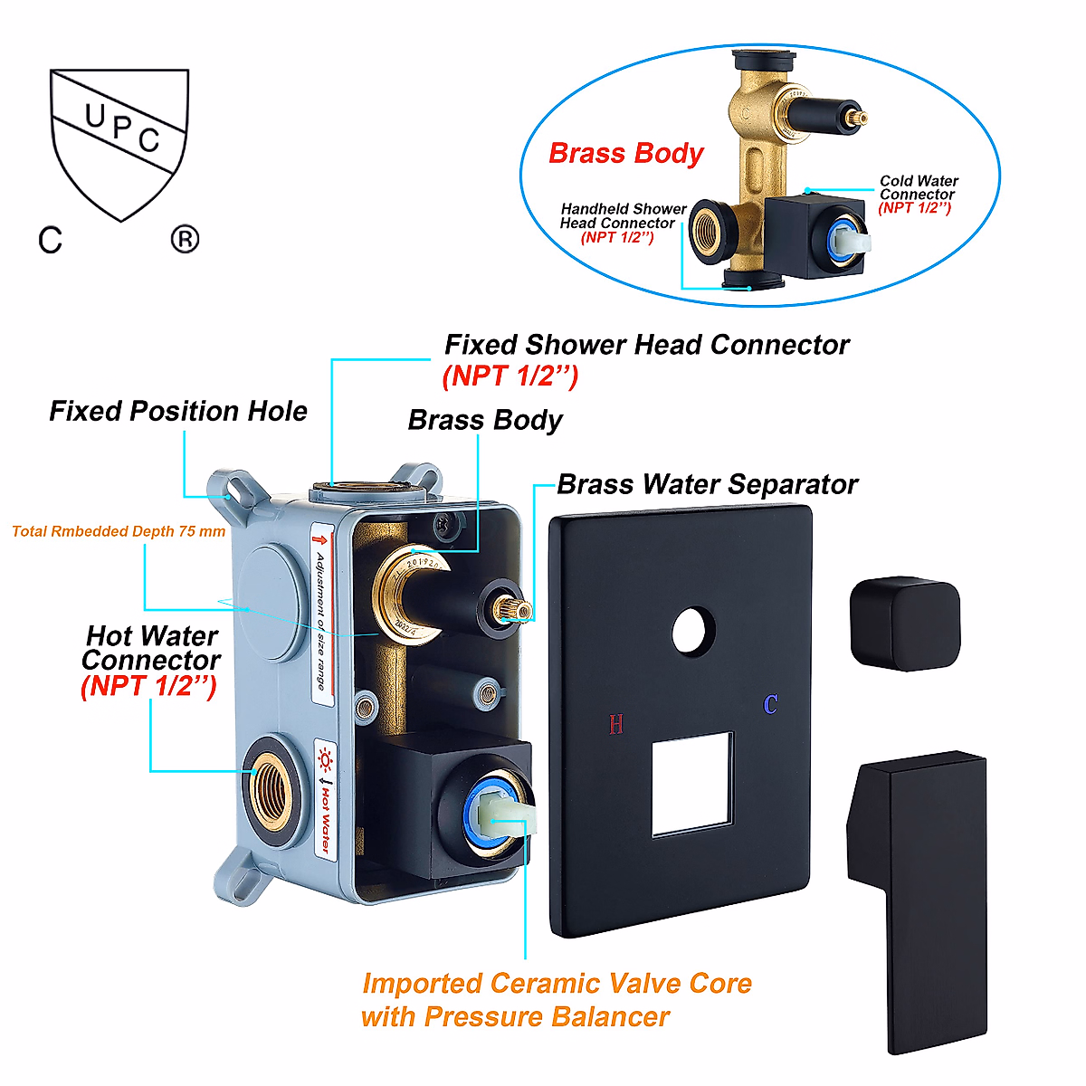 DMDMBATH Shower System Matte Black with 10 inch Rain Shower Head High Pressure Shower Faucet Set Shower Fixture Complete Combo Set Bathroom Bathtub Shower Trim Systems (Matte Black)