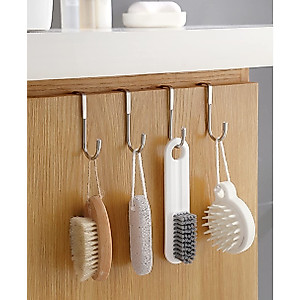 jixik 2pcs Over Door Hook, Double S-Shaped Hook Holder Hanger 7.3cm/2.9in Stainless Steel Free Punching Heavy Duty Door Back Hanging Hook for Towel Cloth Bag for Kitchen (Silver)