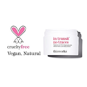 thisworks in transit no traces, Rosewater and Mint Infused Facial Cleansing Pads, Gently Removes Make-Up and Dirt, 60 Pads