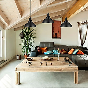 MgLoyht Pendant Lighting, Farmhouse Pendant Lamp, Hanging Light Fixtures with Metal Shade (Black Inside), Industrial Black Pendant Lights for Hallway Kitchen Island Dining Room Living Room