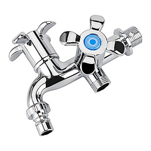 Fdit Water Tap Faucet Sink Basin Single Cooler Mixer Tap Double Spout Double Switch for Washing Machine Kitchen Sink Garden (Blossom Handle)