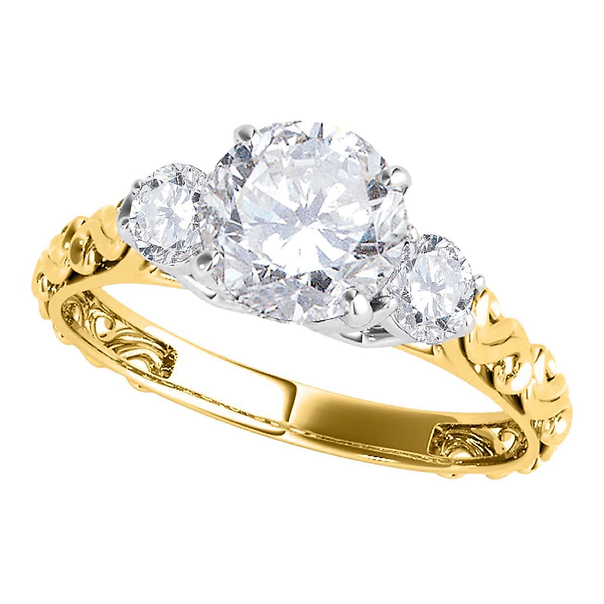 MauliJewels 0.50 Ct. Three-Stone Diamond Engagement Ring Women, 14K Solid Gold