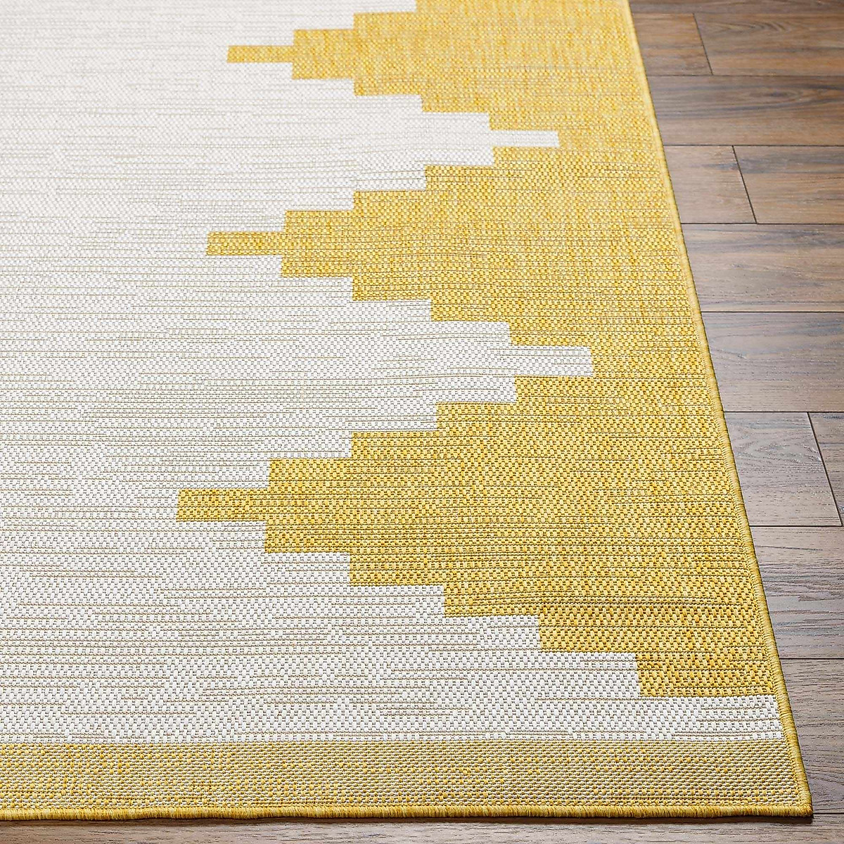 Hauteloom Djugun Outdoor Runner Rug - Outside Porch Patio Rug Carpet - Waterproof Rug - Geometric - Yellow, Off White, White, Cream, Bone - 2'7" x 12'