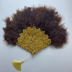 Msbfea Big Size Design African Orange Feather Fan Ladies Wedding Feather Fan for Bride Double Side Feather Nigerian Flower - 35cmx45cm Color 940