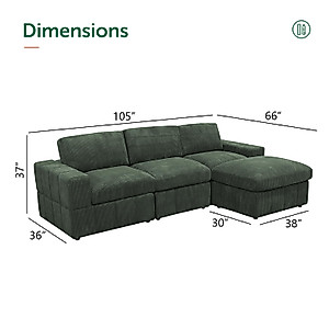 SIENWIEY Sectional Couch for Living Room Furniture Sets, Corduroy L Shape Couch Modular Sectional Sofa Modern Sofa with Ottoman for Living Room House Apartment 4 Pcs(Green)