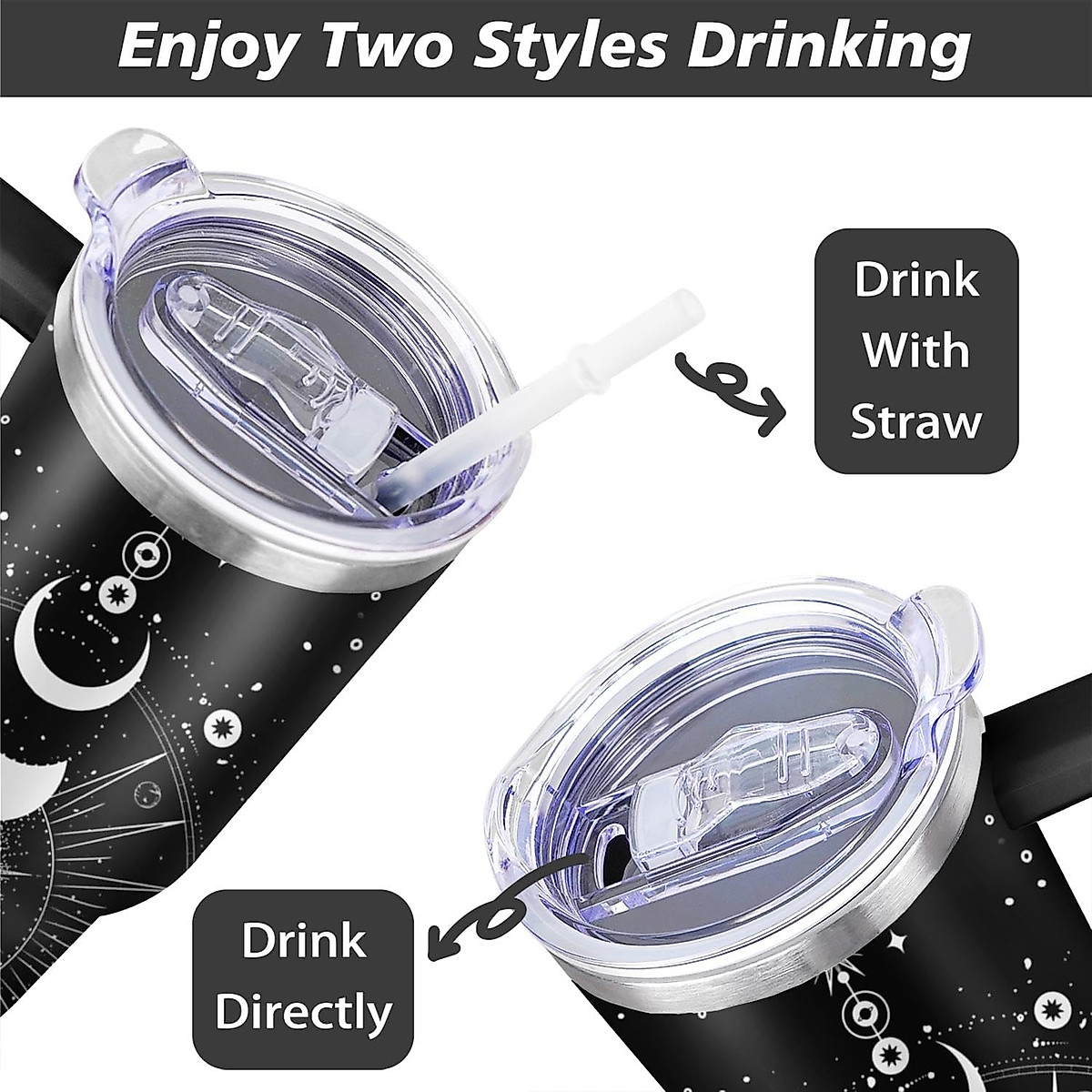 wxmbdzq 40 oz Sun and Moon Tumbler with Handle and Straw Lid,Leak Proof Travel Stainless Insulated Tumbler,Cup Holder Friendly,Perfect for Outdoor Travel Car and Sports