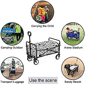 Collapsible Wagon Cart Set of Doodle Kitchen Tools on White Hand Drawn Cooking Icons Set Foldable Utility Wagon Large Capacity Garden Cart with Push Bar for Beach Camp Outdoor Shopping