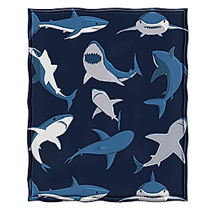 Jekeno Cartoon Shark Blanket Blue Soft Warm Print Throw Blanket for Kids Adult Office Gift 50"x60"
