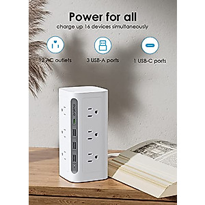 Power Strip Tower Surge Protector (1800J), oraimo 16 in 1 Power Tower with USB Ports & 5ft Extension Cord, Compact Charging Tower for Office Supplies, Dorm Room Essentials