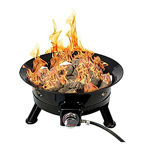 Flame King Smokeless Propane Fire Pit, 24-inch Portable Firebowl, 58K BTU with Self Igniter, Cover, & Carry Straps for RV, Camping, & Outdoor Living