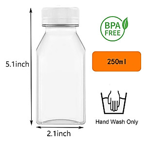 BallHull 8 OZ Plastic Juice Bottles with White lid, Reusable Clear Bulk Beverage Containers for Juice, Milk and Other Homemade Beverages, 4 Pcs.
