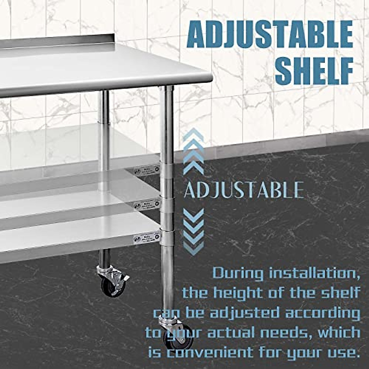 Hally Stainless Steel Table for Prep & Work 24 x 30 Inches with Caster Wheels, NSF Commercial Heavy Duty Table with Undershelf and Backsplash for Restaurant, Home and Hotel
