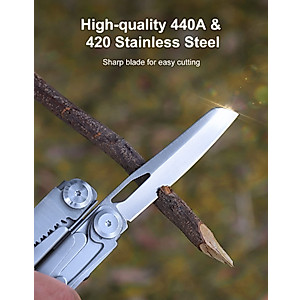 SUYIWEE Multitool 19-in-1 with Safety Lock, Professional 440A Stainless Steel Multi Tool Pliers Pocket Tool, Foldable Multitools with Nylon Sheath for Outdoors, Survival, Camping, Hiking, Repairing