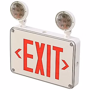 Garrini LED Emergency Light，Red Letter, Dual Rotational LED Emergency Combo with Backup Battery, Commercial Grade, Fire Resistant，Suitable for Wet Location Waterproof WCU