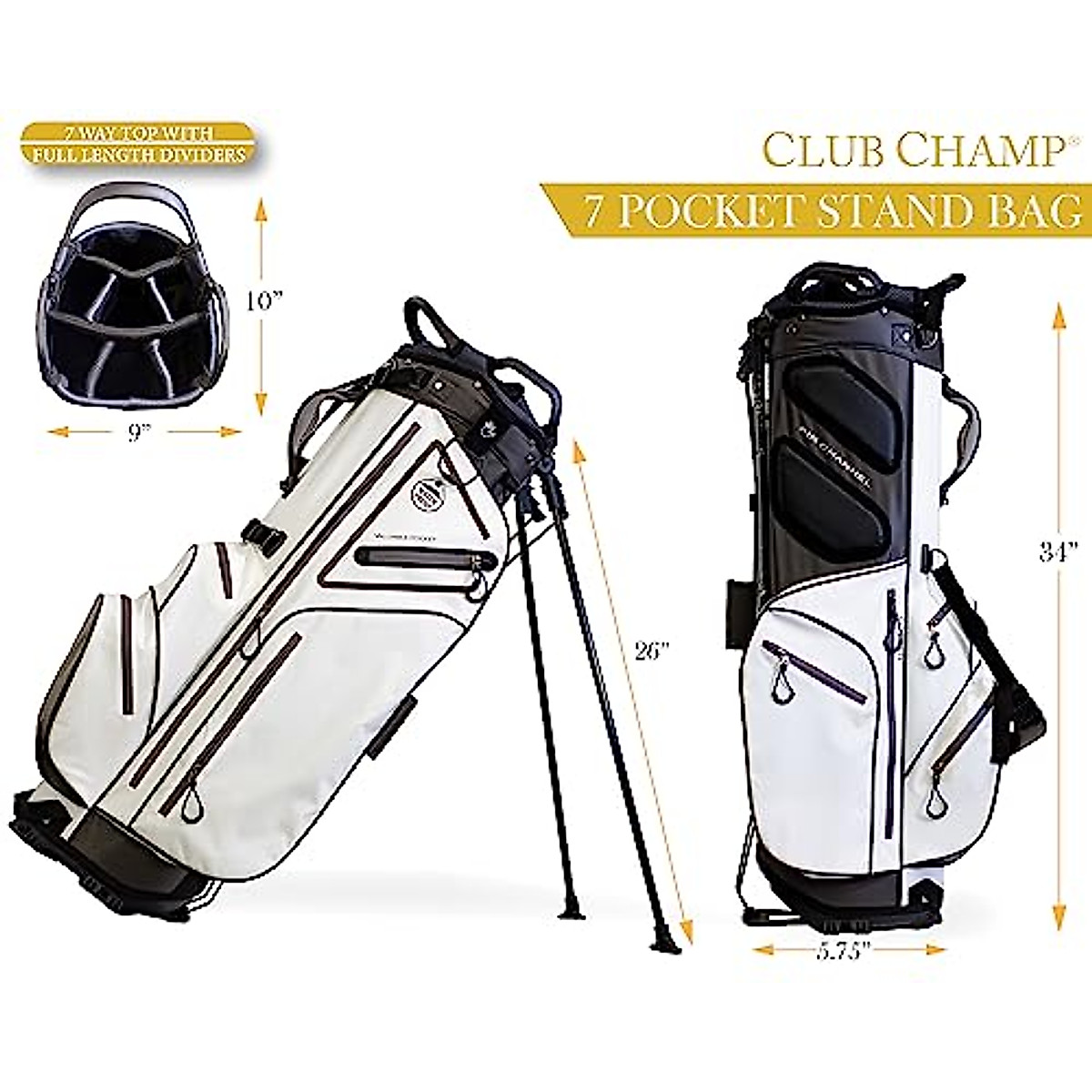 Club Champ Waterproof Stand Golf Bag, White/Black (JR989)