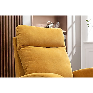 VanTook Swivel Rocking Recliner Chairs, Upholstered Swivel Glider Rocker, Lazy Boy Recliner, Nursery Lounge Chair with Side Pocket for Living Room Nursery Bedroom Waiting Rooms, Yellow