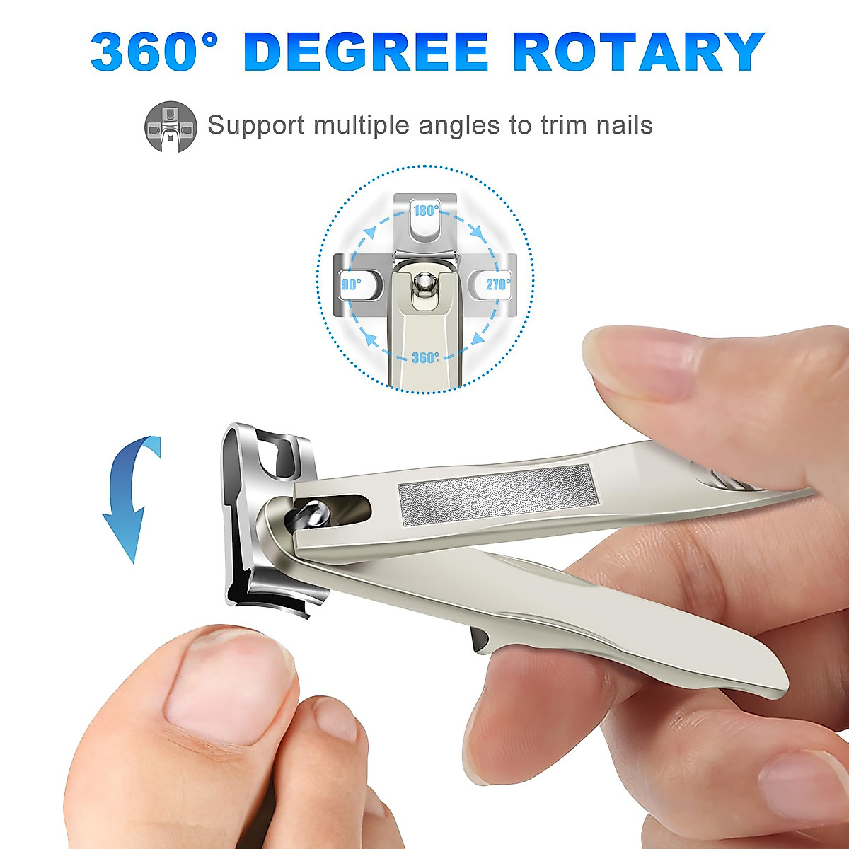 Nail Clippers for Men, 360 Rotary Toenail Clippers with Long Handle & Easy Grip, Heavy Duty Sharp Stainless Steel Fingernail Clipper for Seniors Men Women